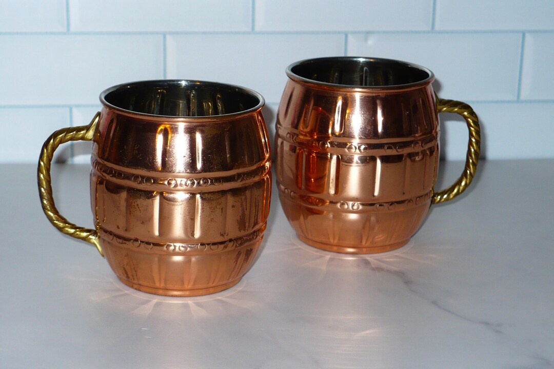 Moscow Mule Beer Mug Cup Vintage BARREL SHAPE Copper Bar Ware 2pc ...