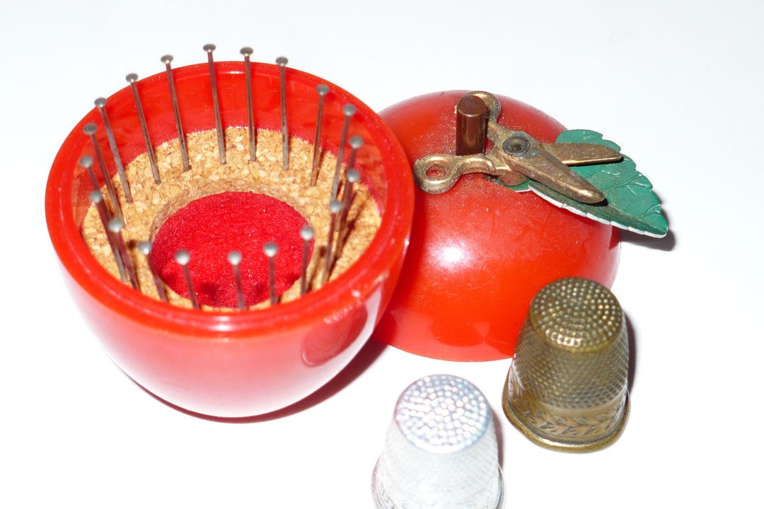 Vintage Rare Apple Sewing Straight Pin Storage Box and Two Vintage ...