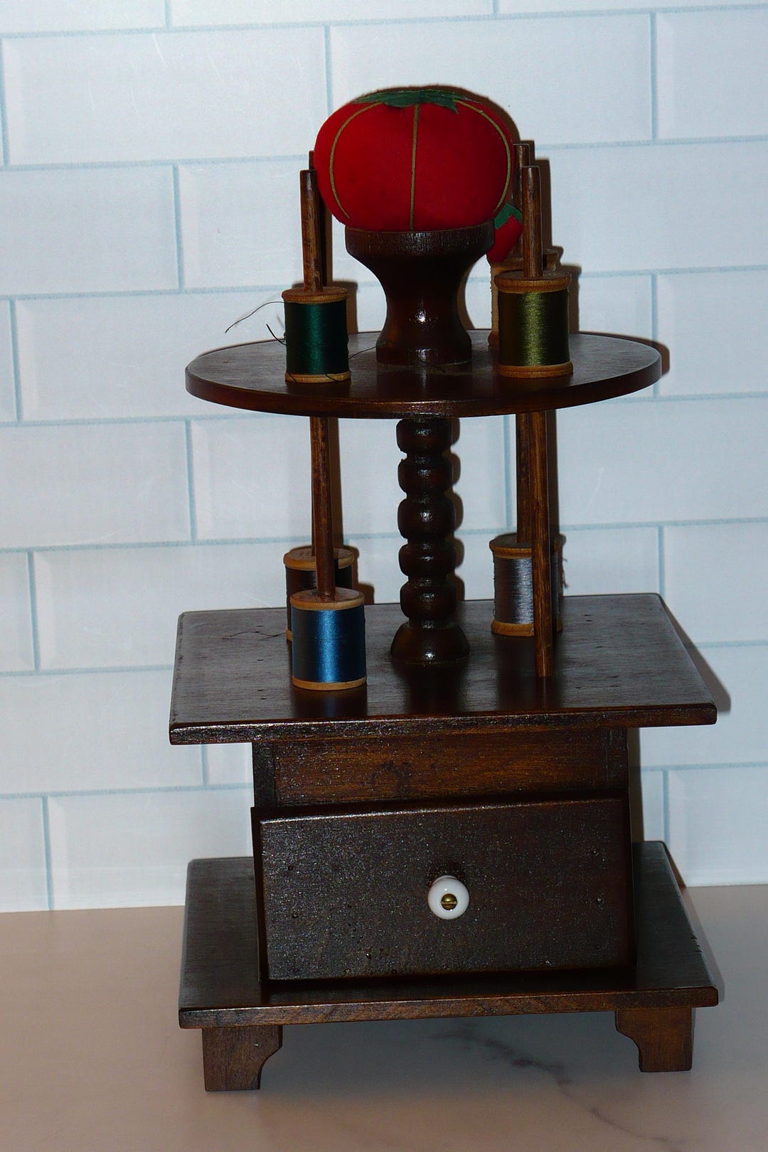 Rare Vintage Wood Sewing Spool Holder Tiered Wooden Bobbin Thread ...