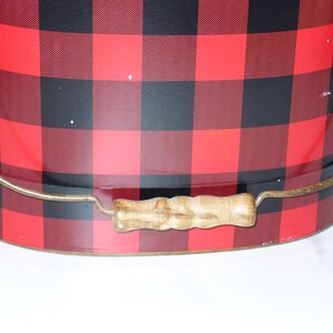 Vintage Black and Red BUFFALO PLAID Metal Pail Tin Bucket ~ Farmhouse ...