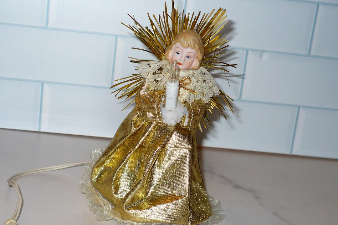Vintage Mini GOLDEN ANGEL Tree Topper ~ Small Tree Angel Christmas Tree ...