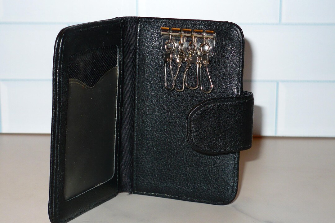 Vintage Black Leather Key Valet Keeper Wallet ~ ID Wallet Billfold ...