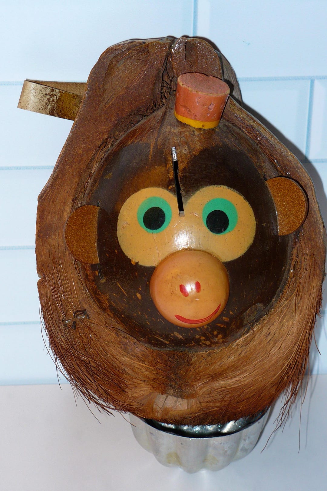 1960's Island Trader Novelty TIKI BAR DECOR Painted Coconut Monkey Head ...