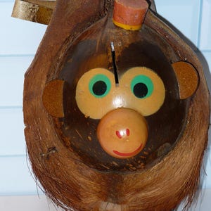 1960's Island Trader Novelty TIKI BAR DECOR Painted Coconut Monkey Head ...