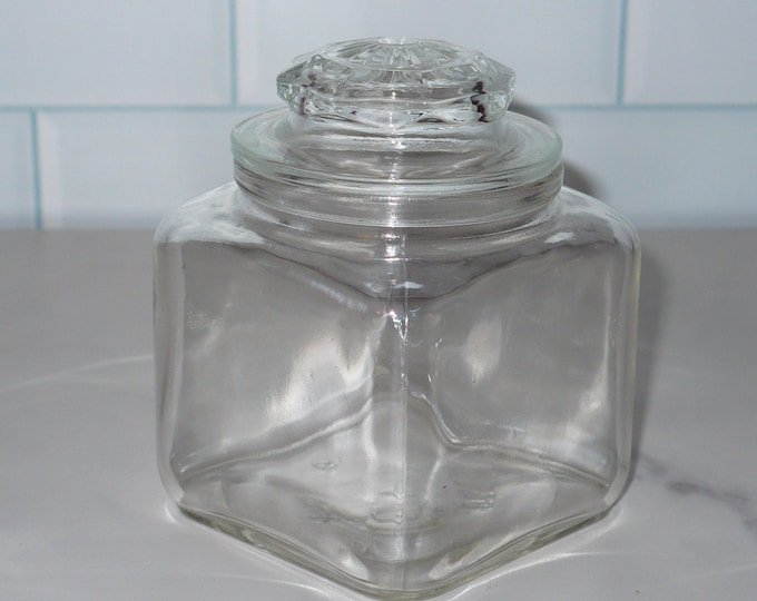 Vintage Clear Glass Jar Canister Apothecary Rectangle Shaped With Lid ...