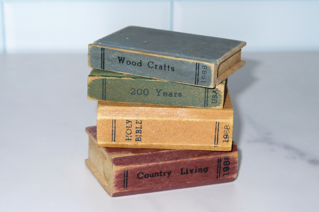 Vintage 1980's Miniature Wood Decorative FAUX BOOK SET ~ Farmhouse Faux ...