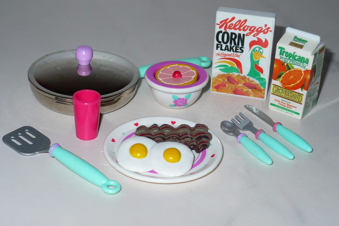Vintage 1990's TYCO Kitchen Littles ~ BREAKFAST TIME Cereal Eggs Bacon ...