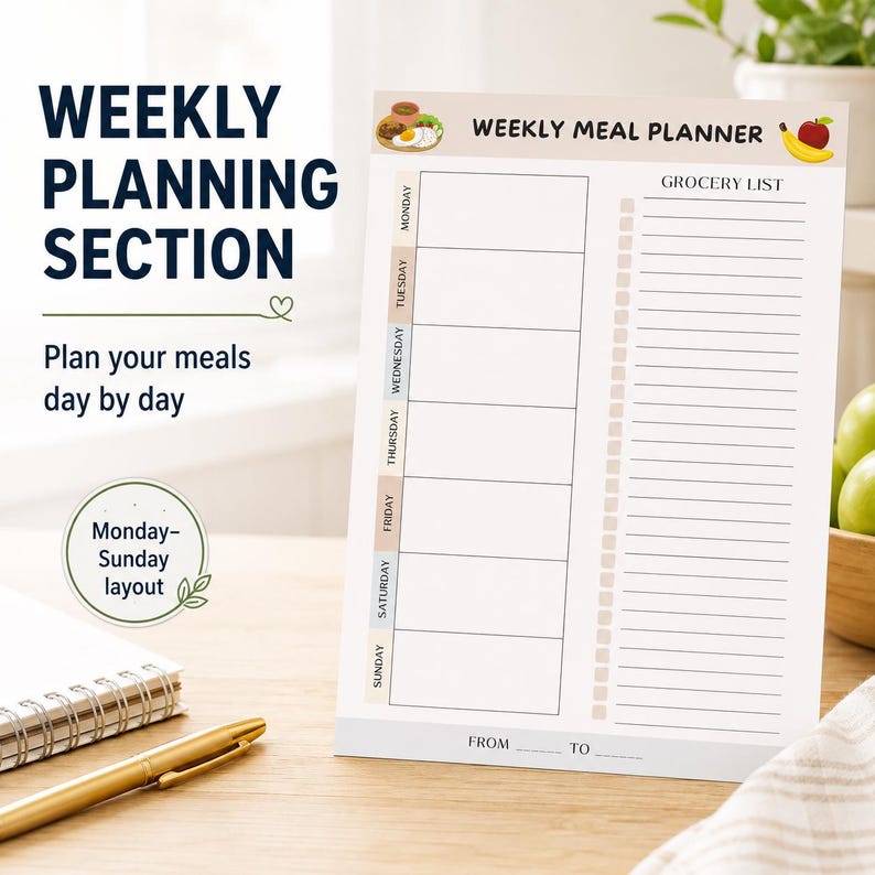 Weekly Meal Planner Printable PDF | Grocery List , Meal Prep Template ...