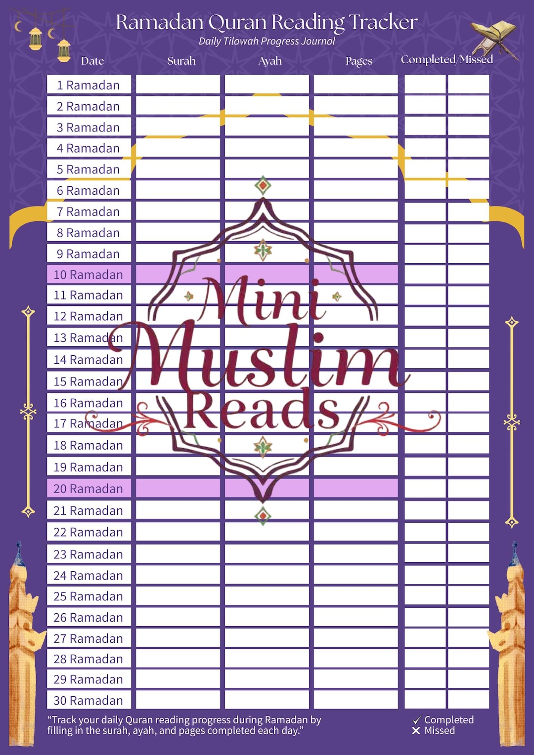 Ramadan Quran Completion Tracker - Etsy