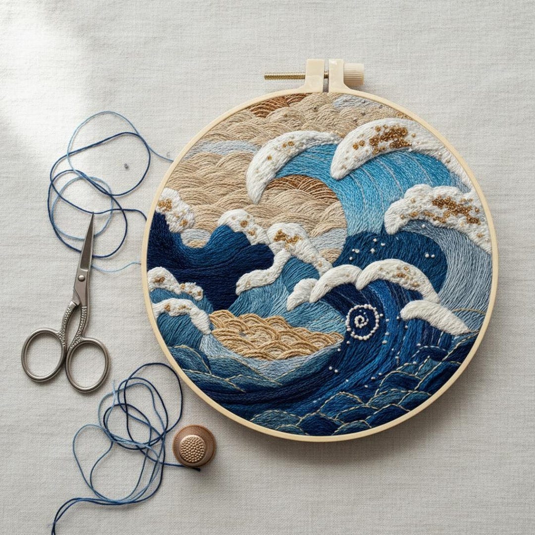 Ocean Wave Embroidery Kit, Japanese Seascape, Beginner DIY Craft - Etsy