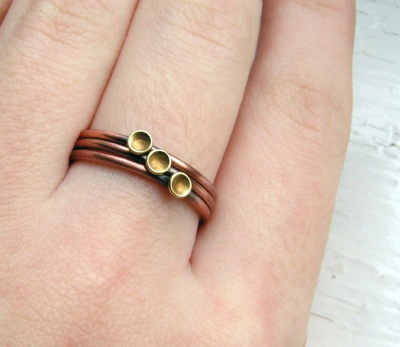 Copper Stacking Rings With Brass Cups - Etsy