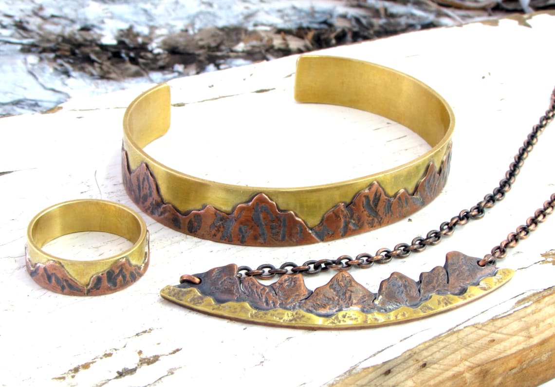 Mountain Necklace, Mountain Range Jewelry, Landscape Pendant, Mixed ...
