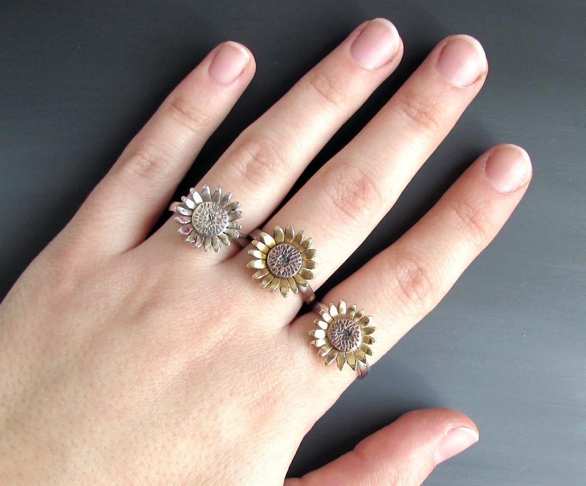 Sunflower Ring Sunflower Jewelry Copper Flower Ring | Etsy