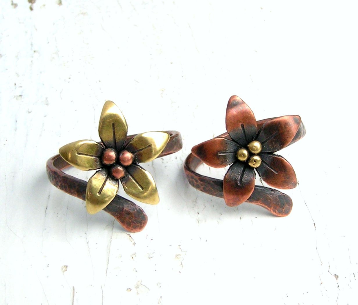 Copper Flower Ring Hammered Copper Band Adjustable Ring - Etsy