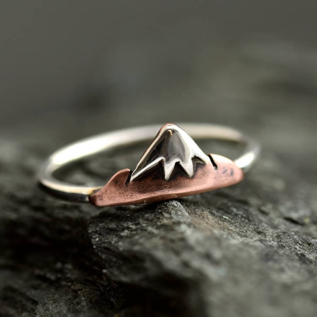 Mountain Ring, Stacking Ring, Snowy Mountain Range Sterling Silver Ring ...
