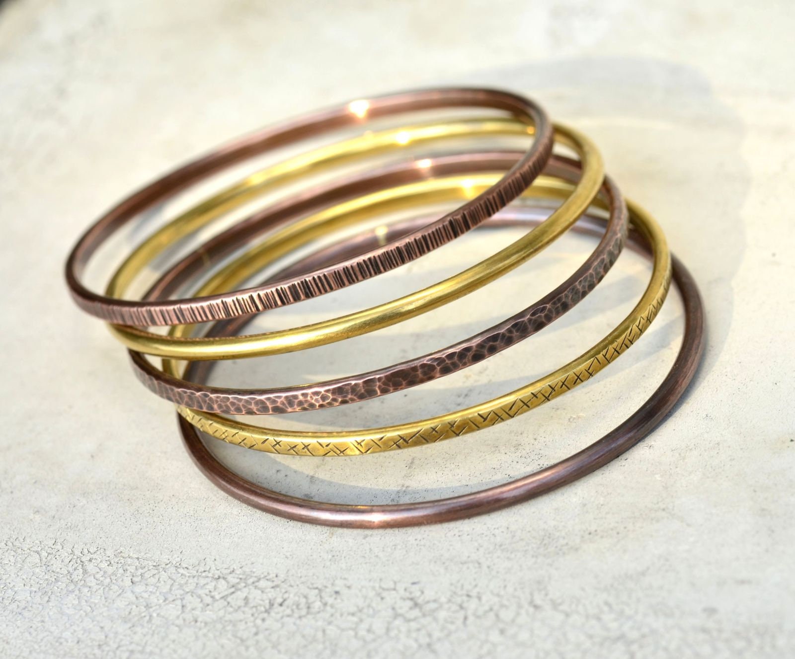 Copper and Brass Bangle, Stacking Bangle Set, Copper and Brass Bracelet ...