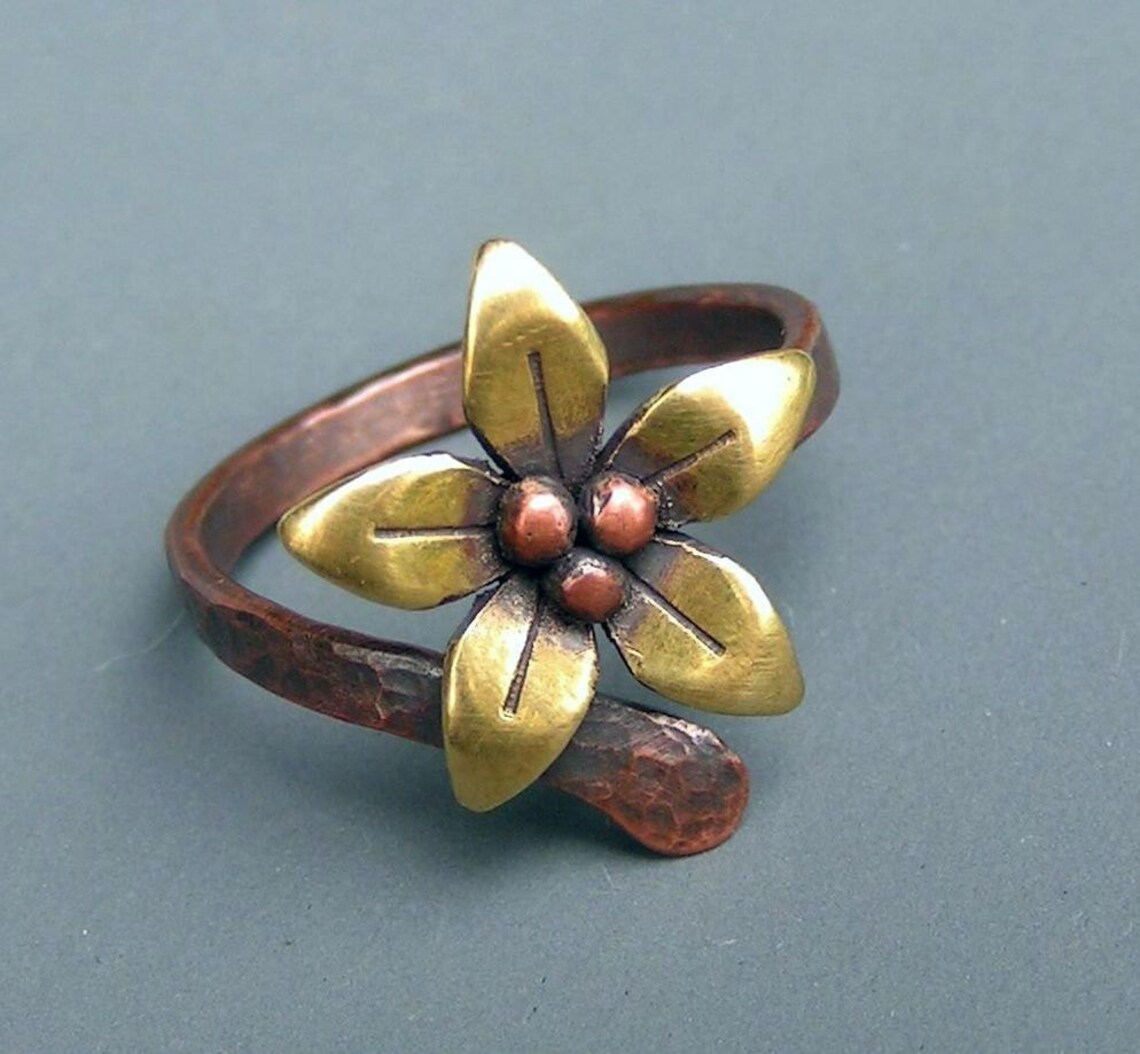 Copper Flower Ring Hammered Copper Band Adjustable Ring - Etsy