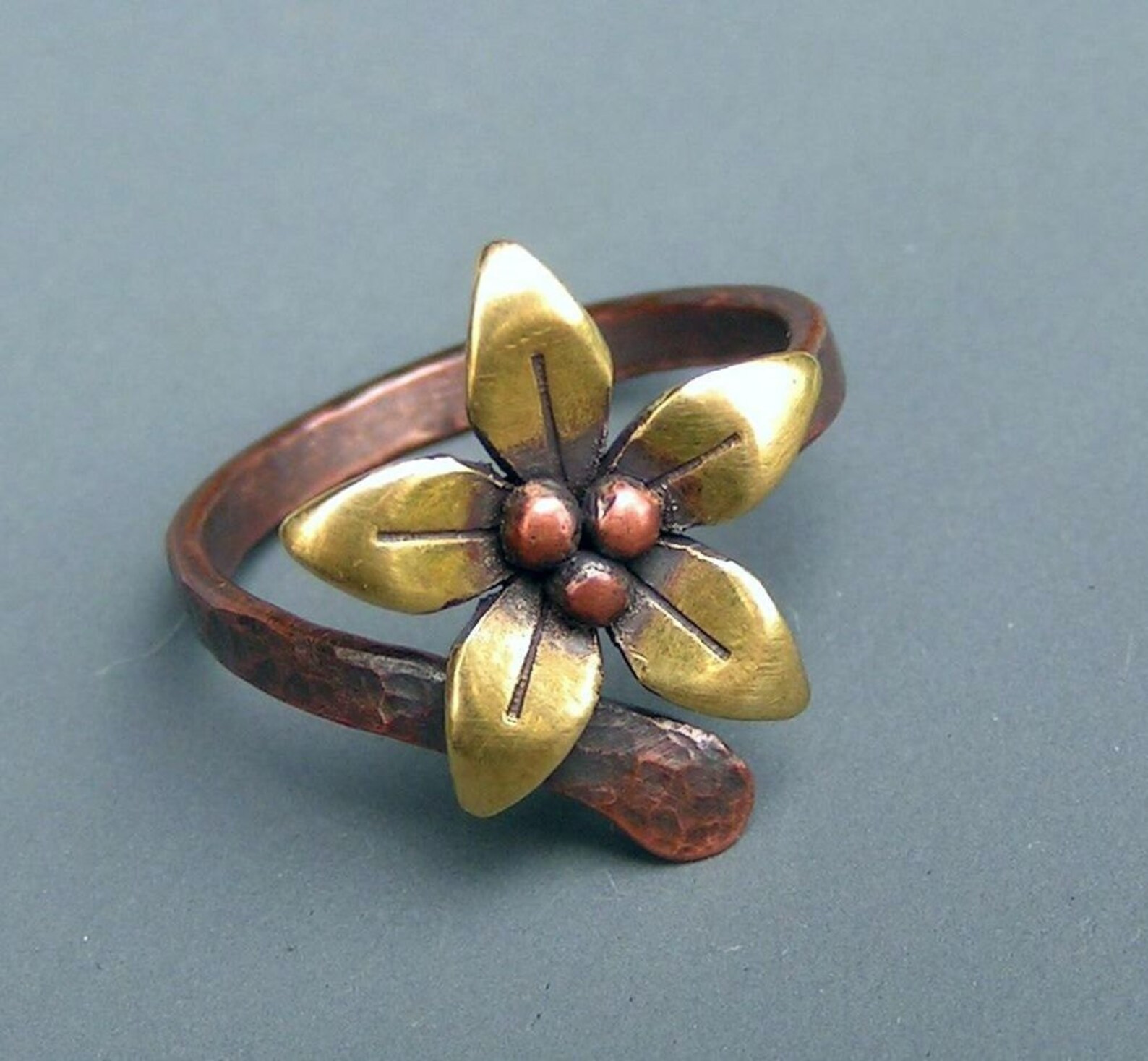 Copper Flower Ring Hammered Copper Band Adjustable Ring - Etsy