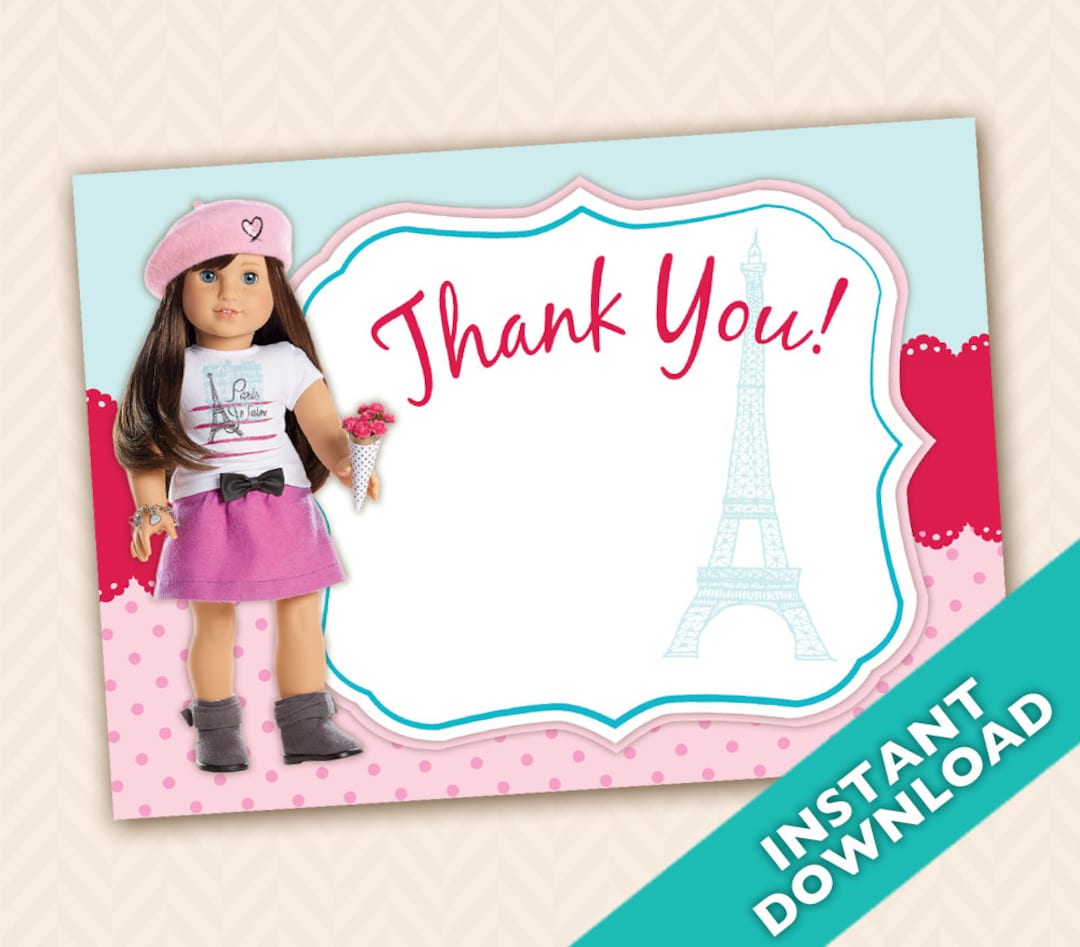 Printable Girl Doll Thank You Card - Etsy