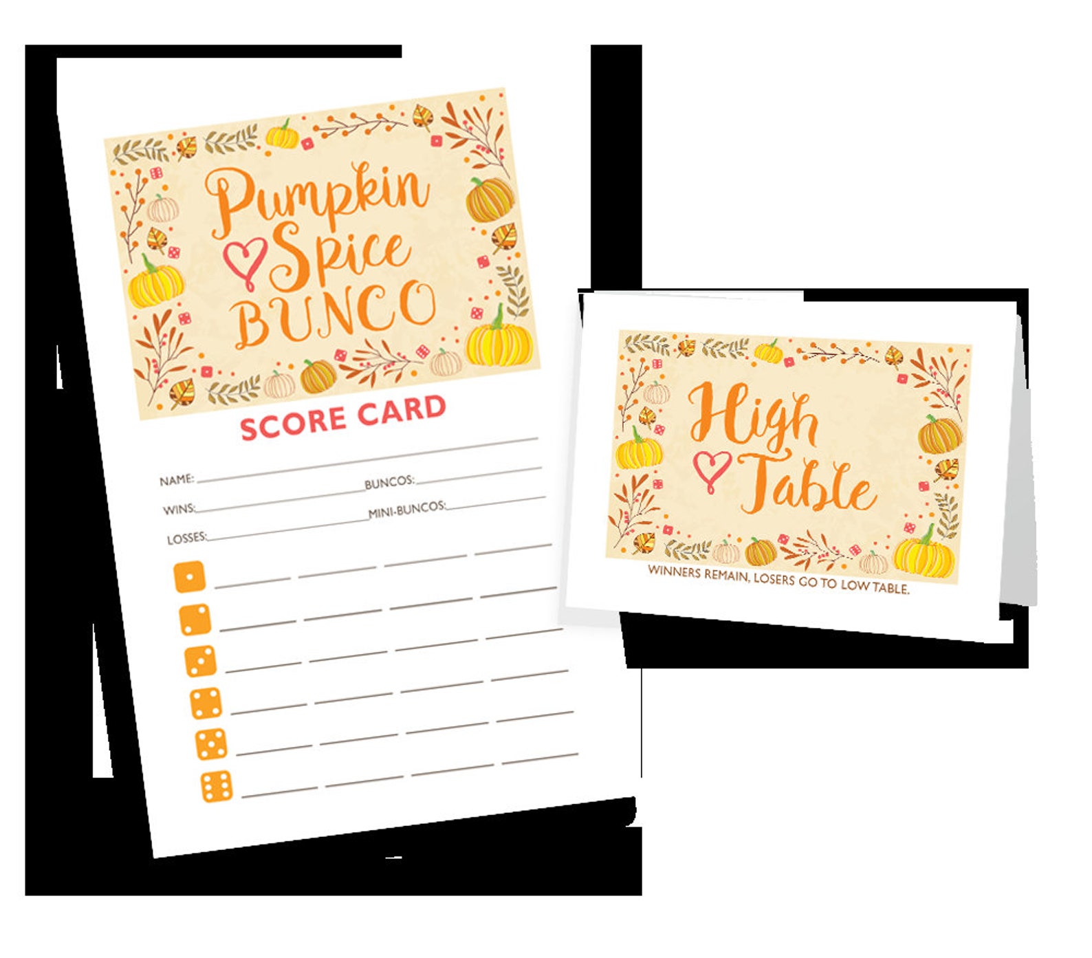 Pumpkin Spice Bunco Set Fall Bunco Theme Deluxe Printable - Etsy