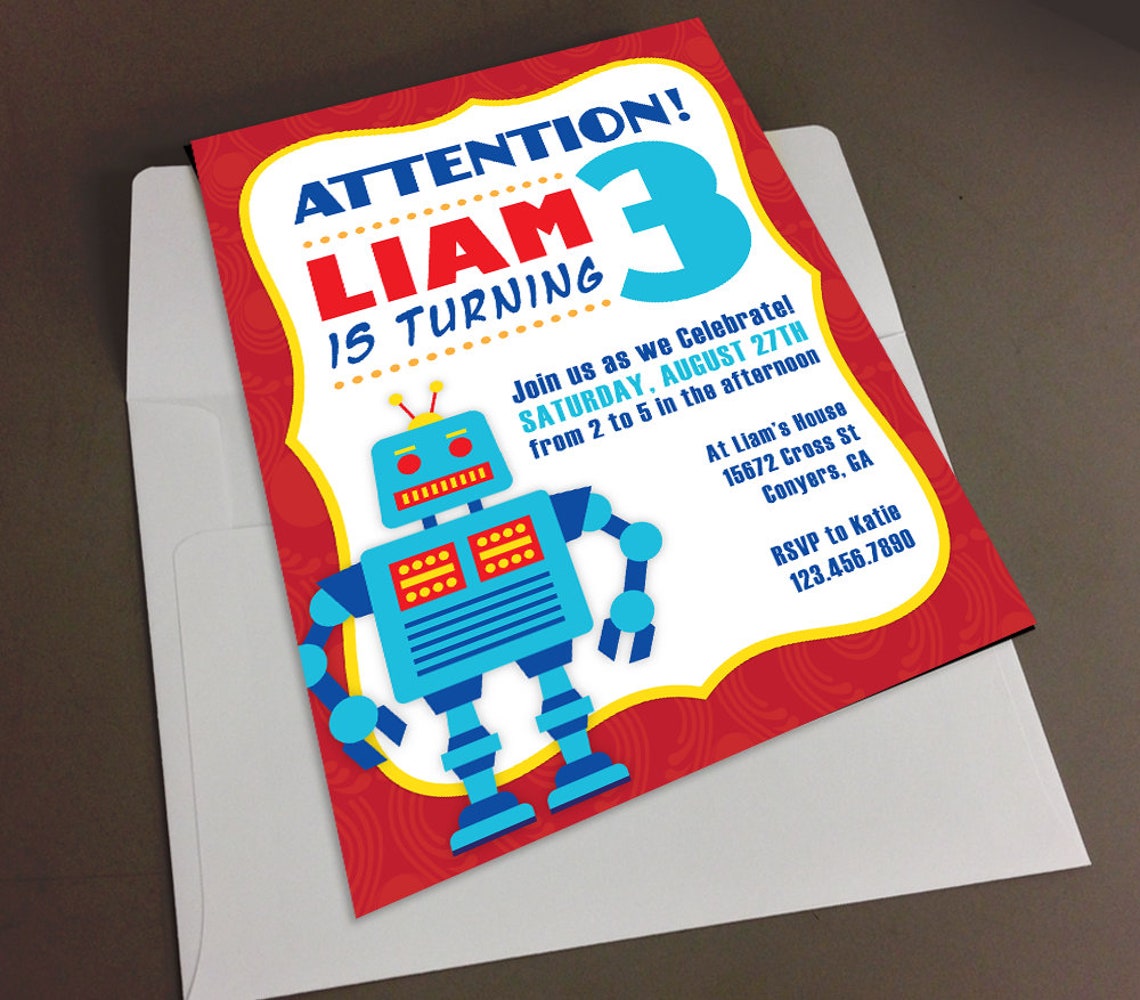 Robot Birthday Party Invitation Design Custom Robot | Etsy