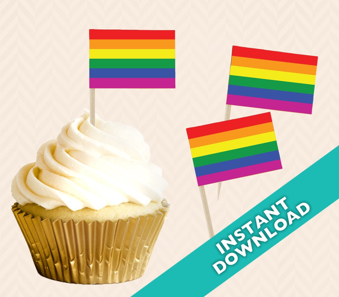 Rainbow Pride Flag Party Decoration, Printable Gay Pride Cupcake Topper ...