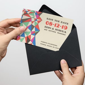 Geometric Wedding Save the Date Design, Fun, Multicolor, Artsy Save the ...