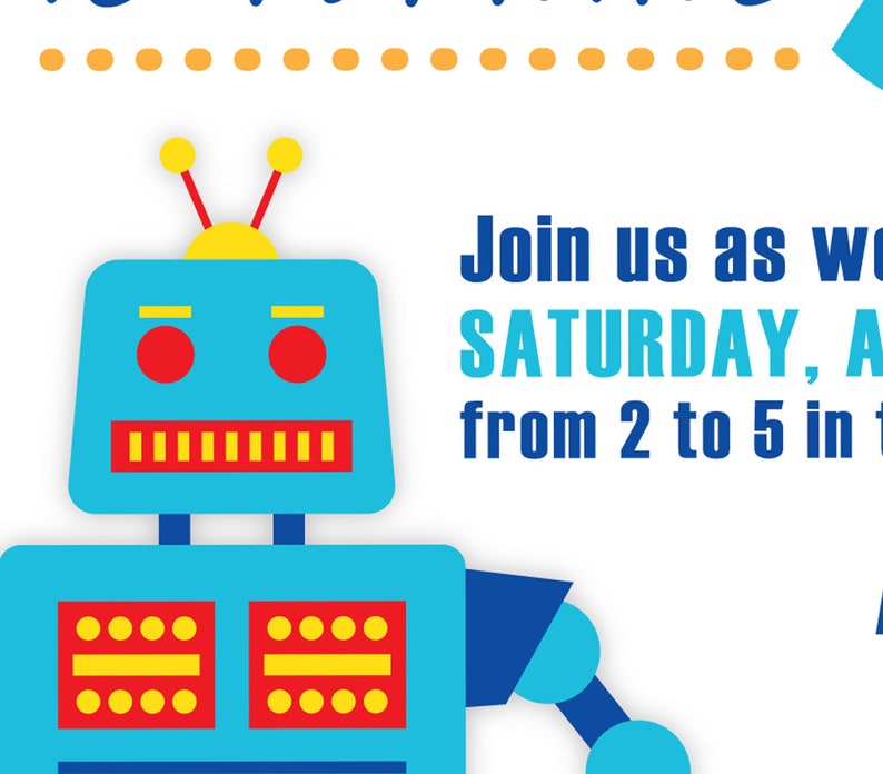 Robot Birthday Party Invitation Design - Custom Robot Invitation Design ...