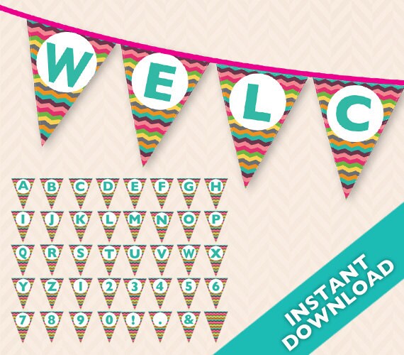 Rainbow Chevron Banner Printable | Etsy