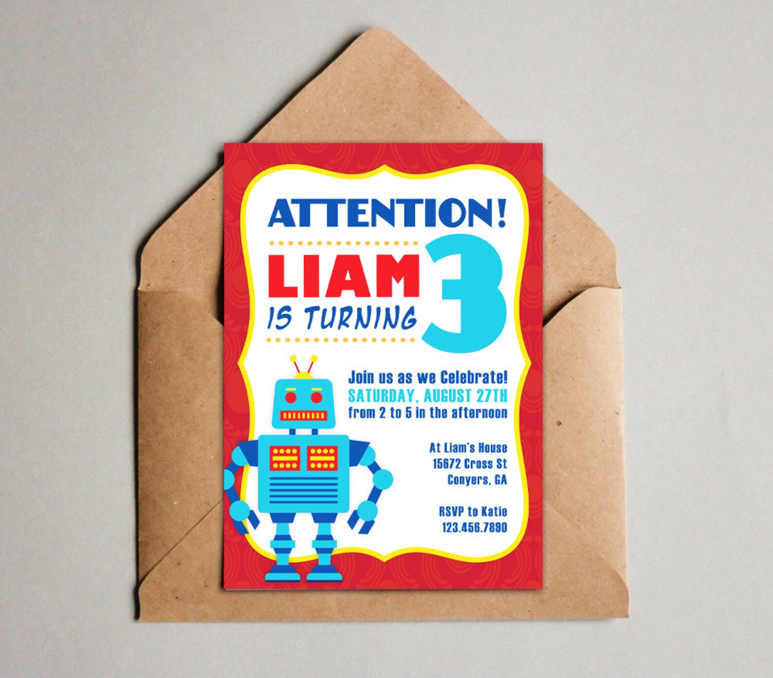 Robot Birthday Party Invitation Design Custom Robot - Etsy