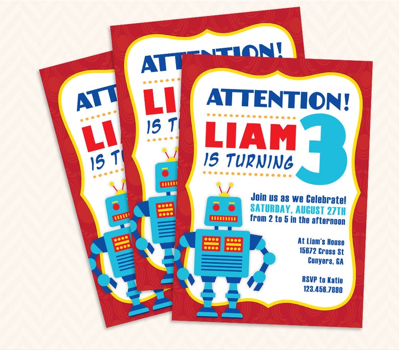 Robot Birthday Party Invitation Design Custom Robot - Etsy