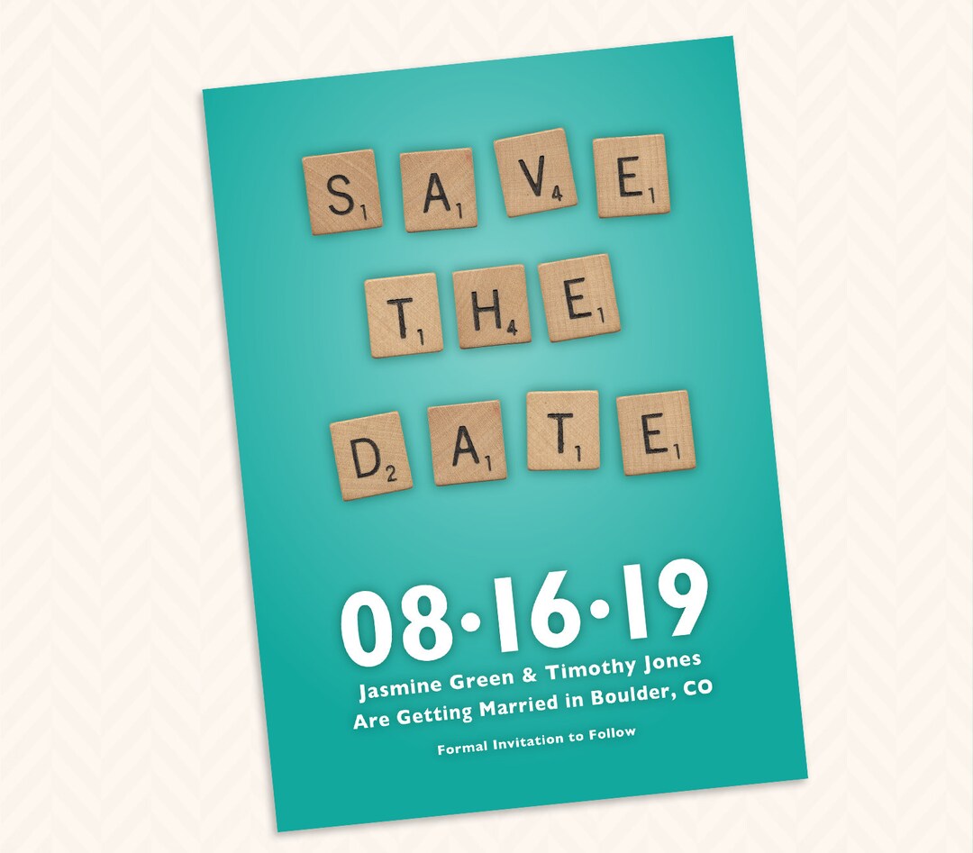 Scrabble Tiles Save the Date Design, Board Game Wedding Theme, Custom ...