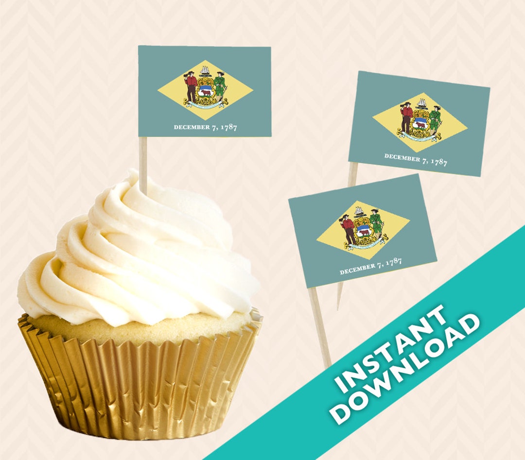 Delaware State Flag Cupcake Topper - Delaware Election Party Decoration ...