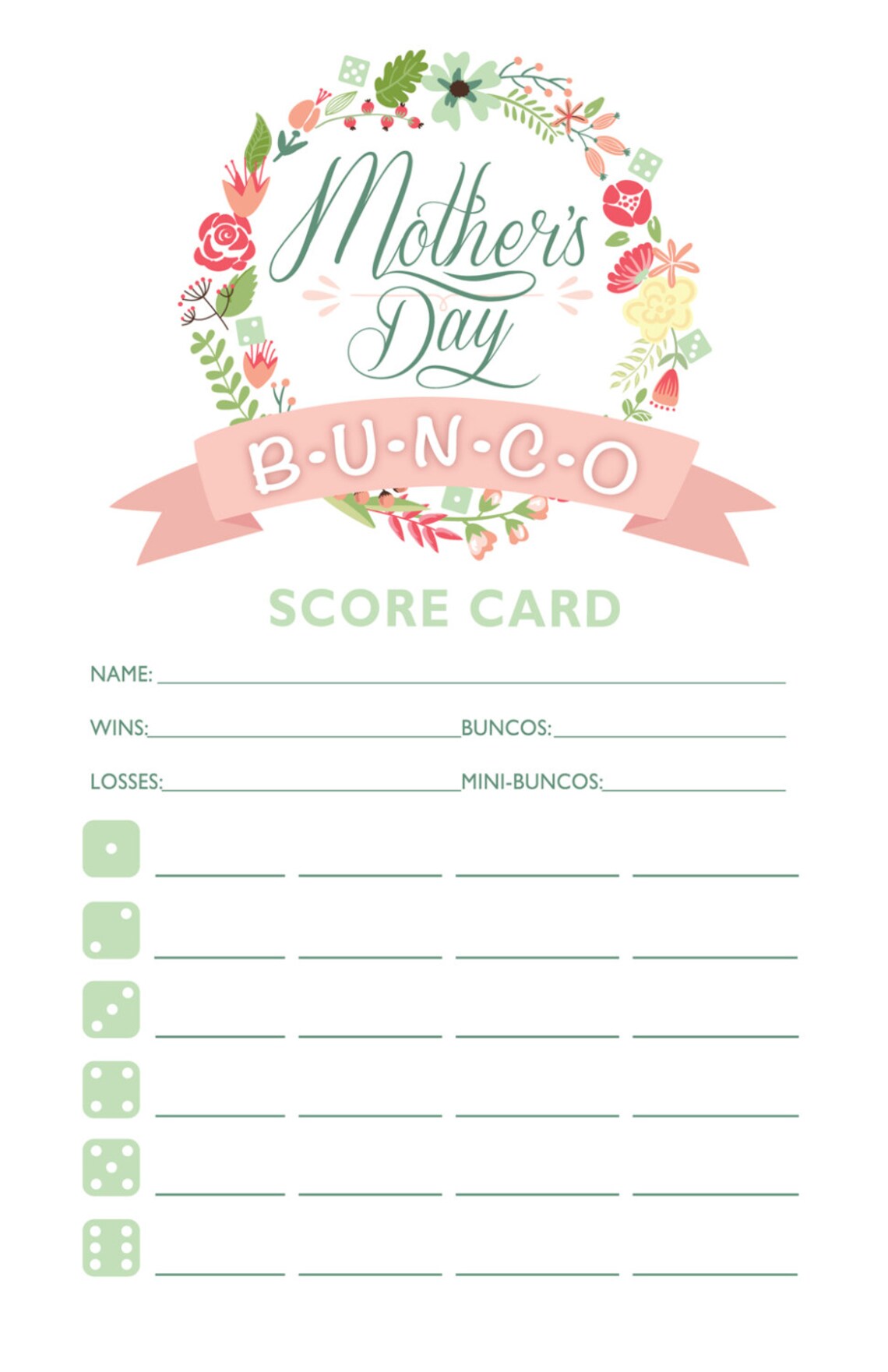 Mother's Day Bunco Theme Scorecard and Table Marker Set - Etsy