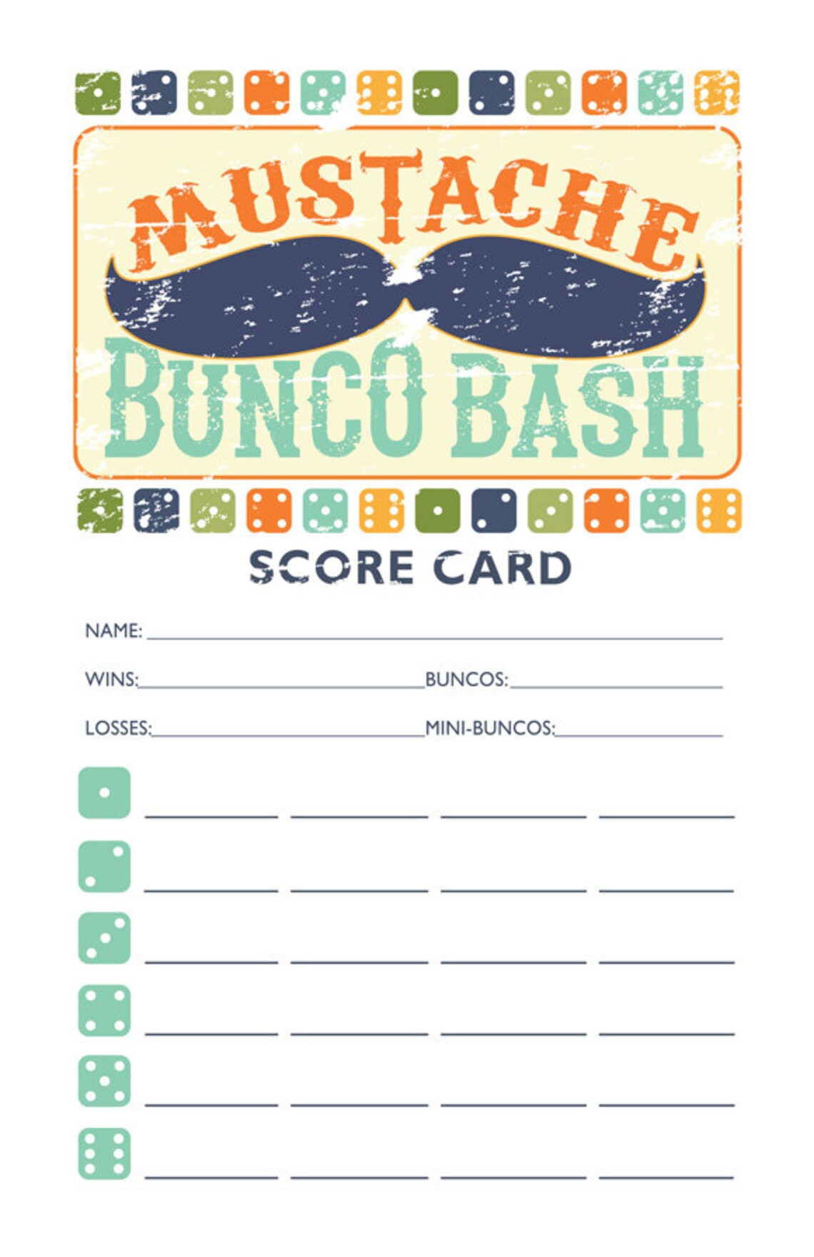Mustache Bunco Bash Printable Party Decoration Set Instant - Etsy