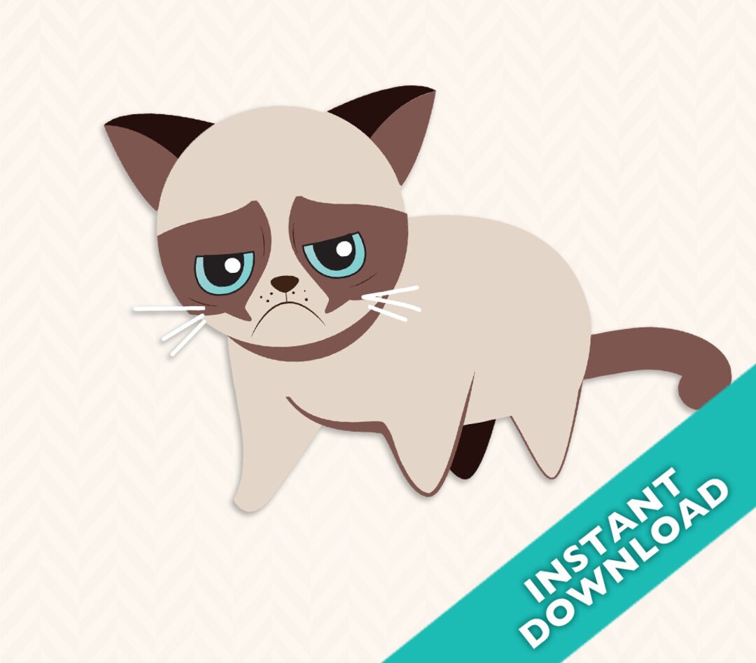 Cat Vector Illustration, Grumpy Cat Illustrator File, Vector Stock Illustration - Etsy