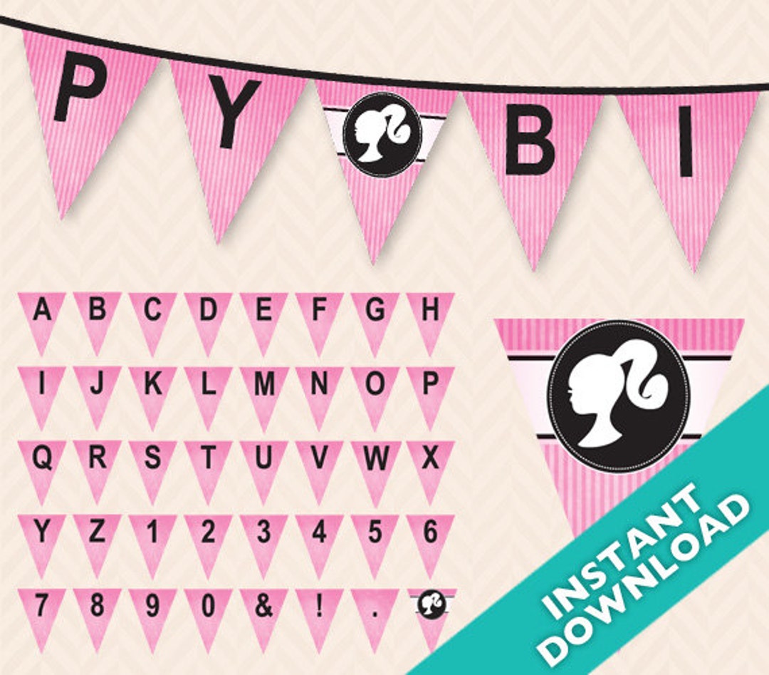 DIY Printable Vintage Doll Banner in Pink, Black & White ... Use Again ...