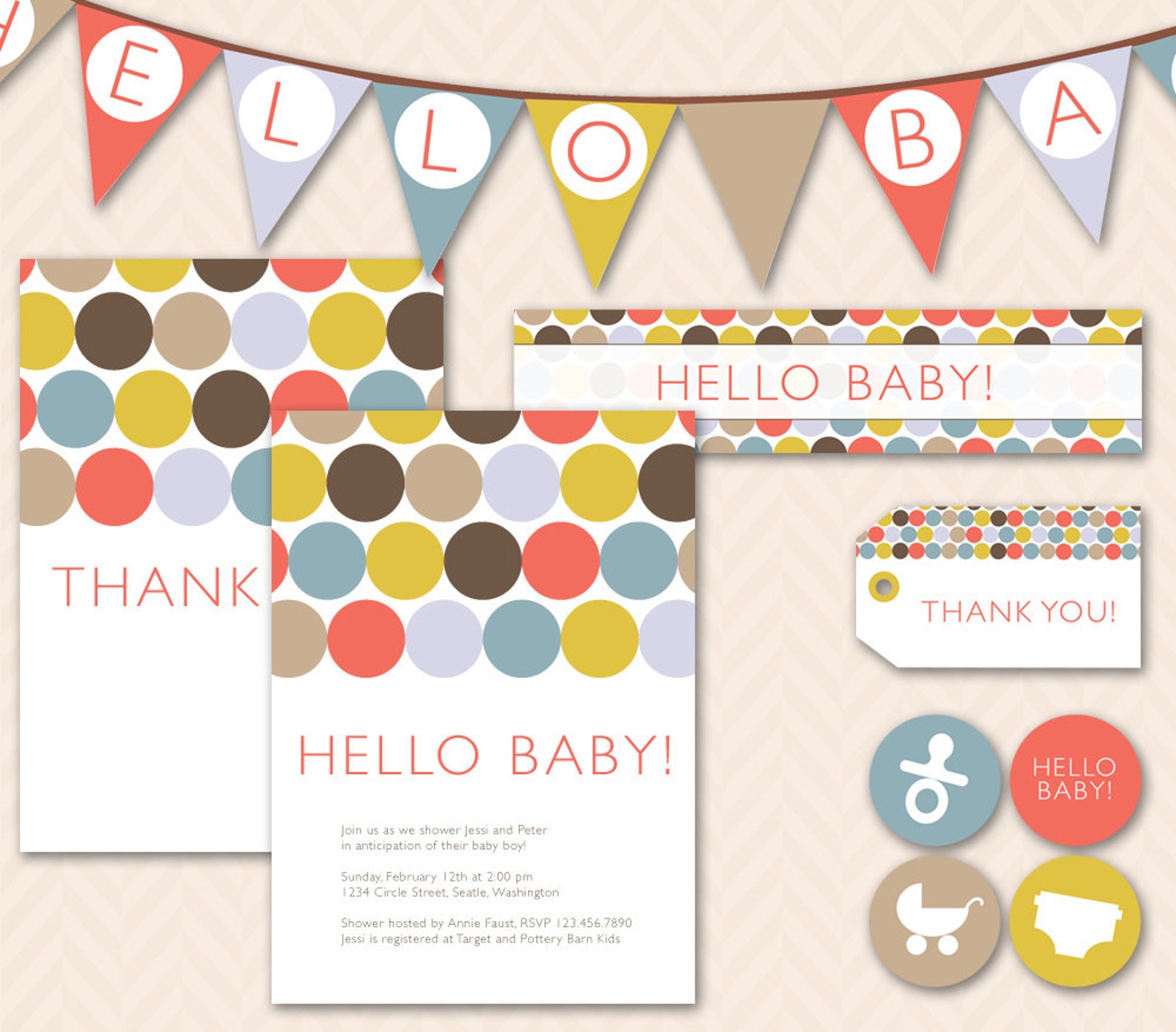 Hello Baby Baby Shower, Gender Neutral Baby Shower Printables - Etsy