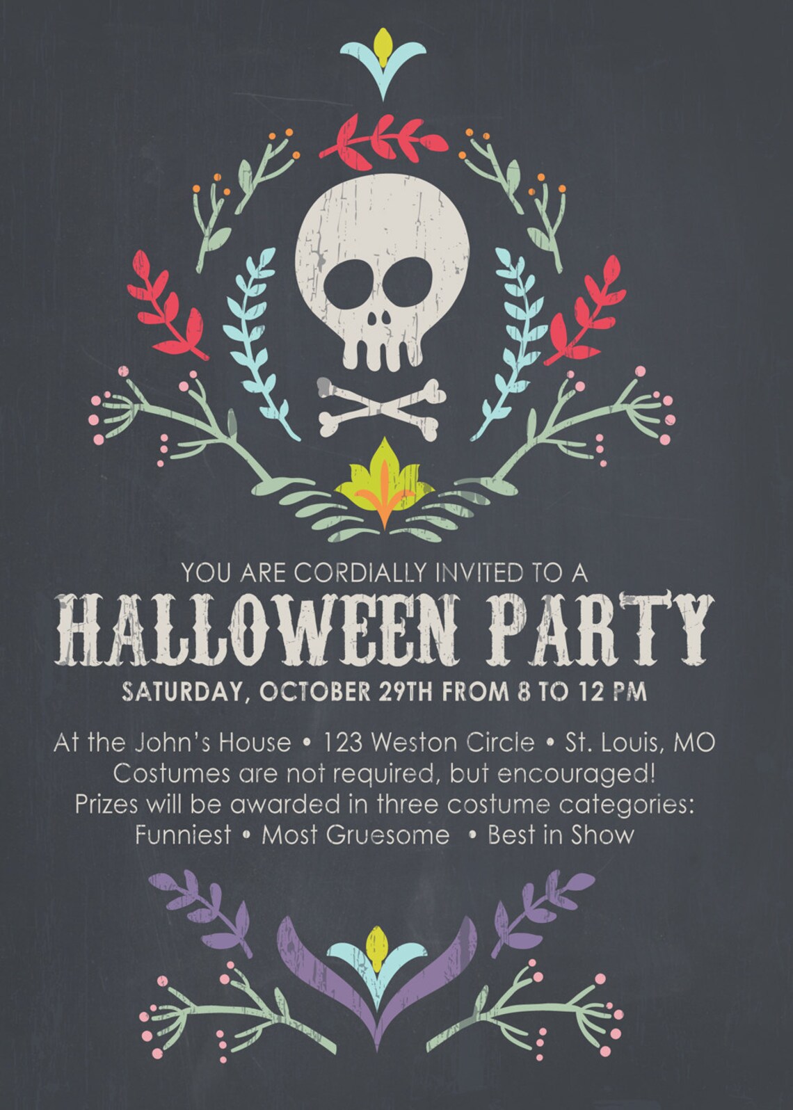 Chalkboard Skull Halloween Party Invitation DIY Printable - Etsy