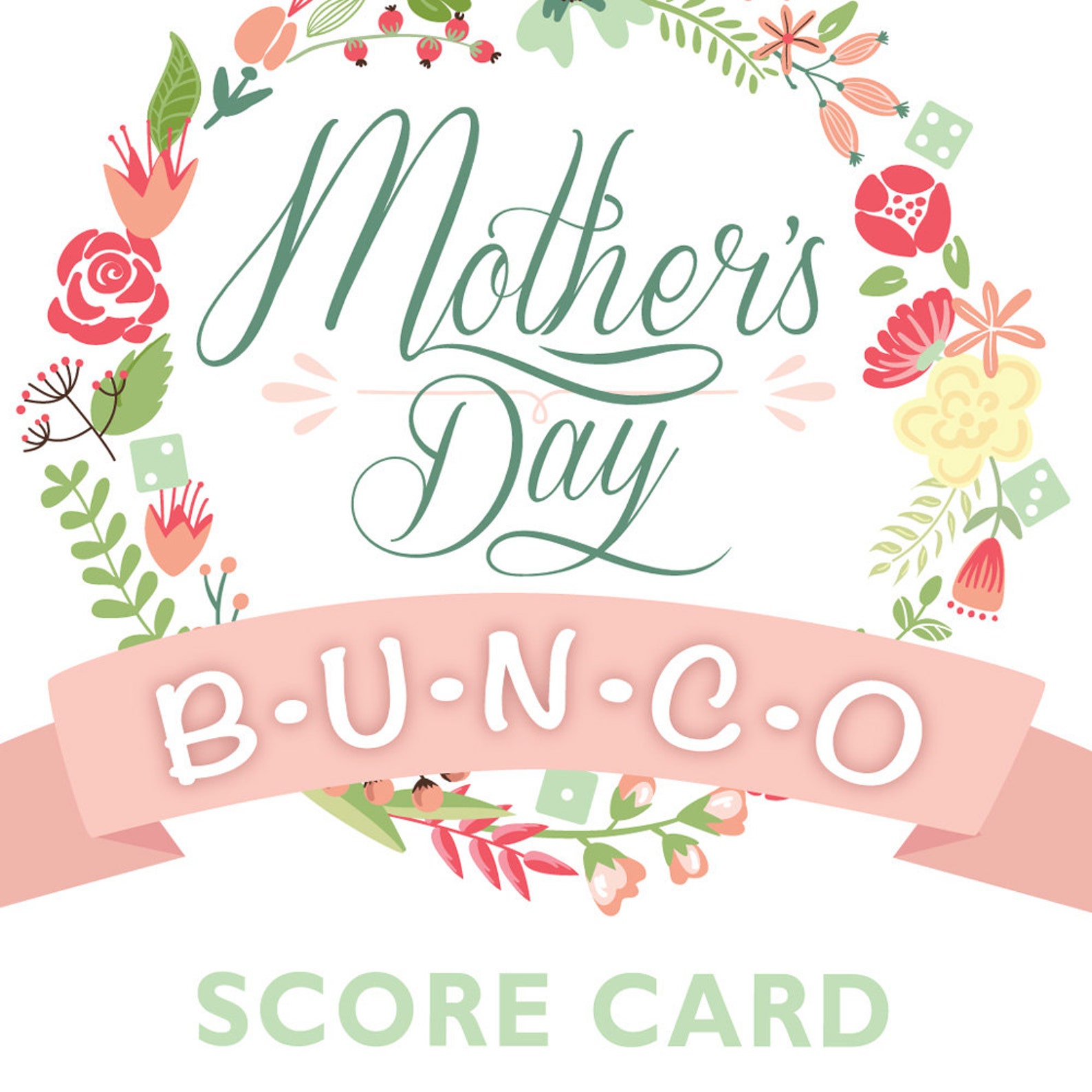 Mother's Day Bunco Theme Scorecard and Table Marker Set | Etsy