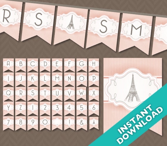DIY Printable Parisian Pink Banner ... Use Again and Again for | Etsy