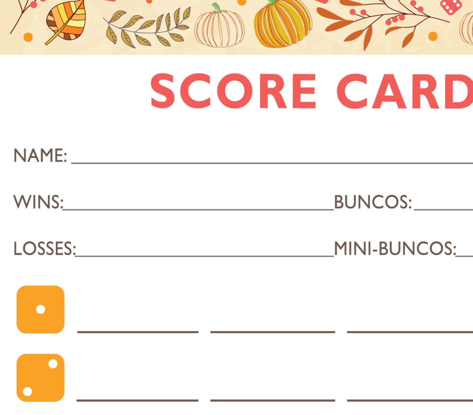 Pumpkin Spice Bunco Set Fall Bunco Theme Deluxe Printable - Etsy