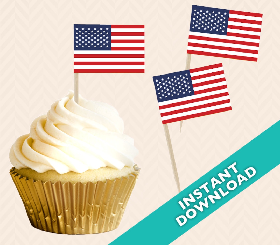 American Flag Toothpick Party Decoration - Food Flag, DIY Printable ...