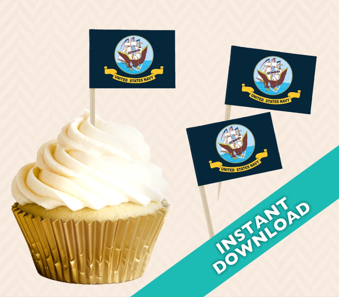US Navy Flag Cupcake Topper - Navy Food Flag, DIY Printable Food Flag ...