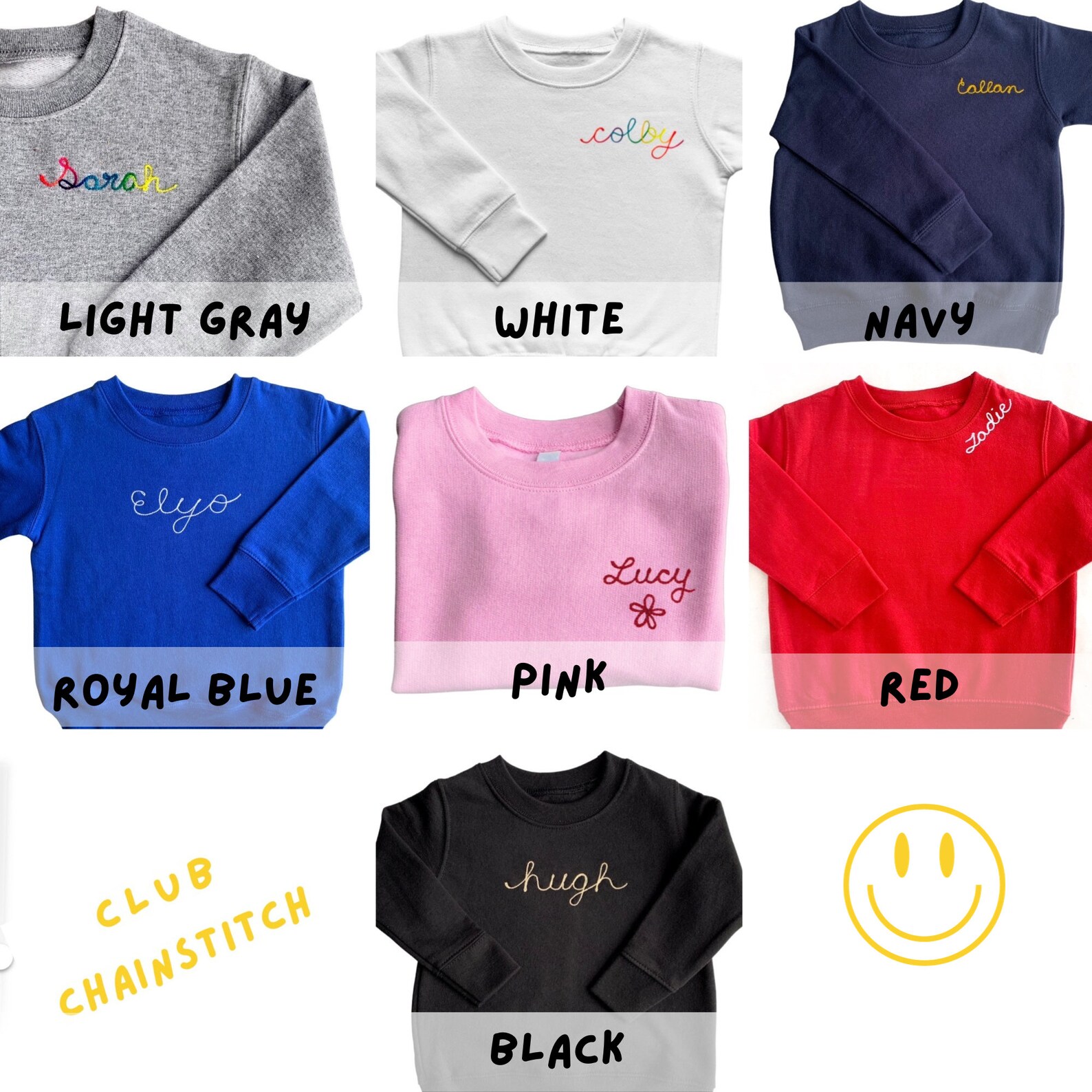 Toddler Embroidered Collar Sweatshirt Chain Stitch Embroidery Custom 2T ...