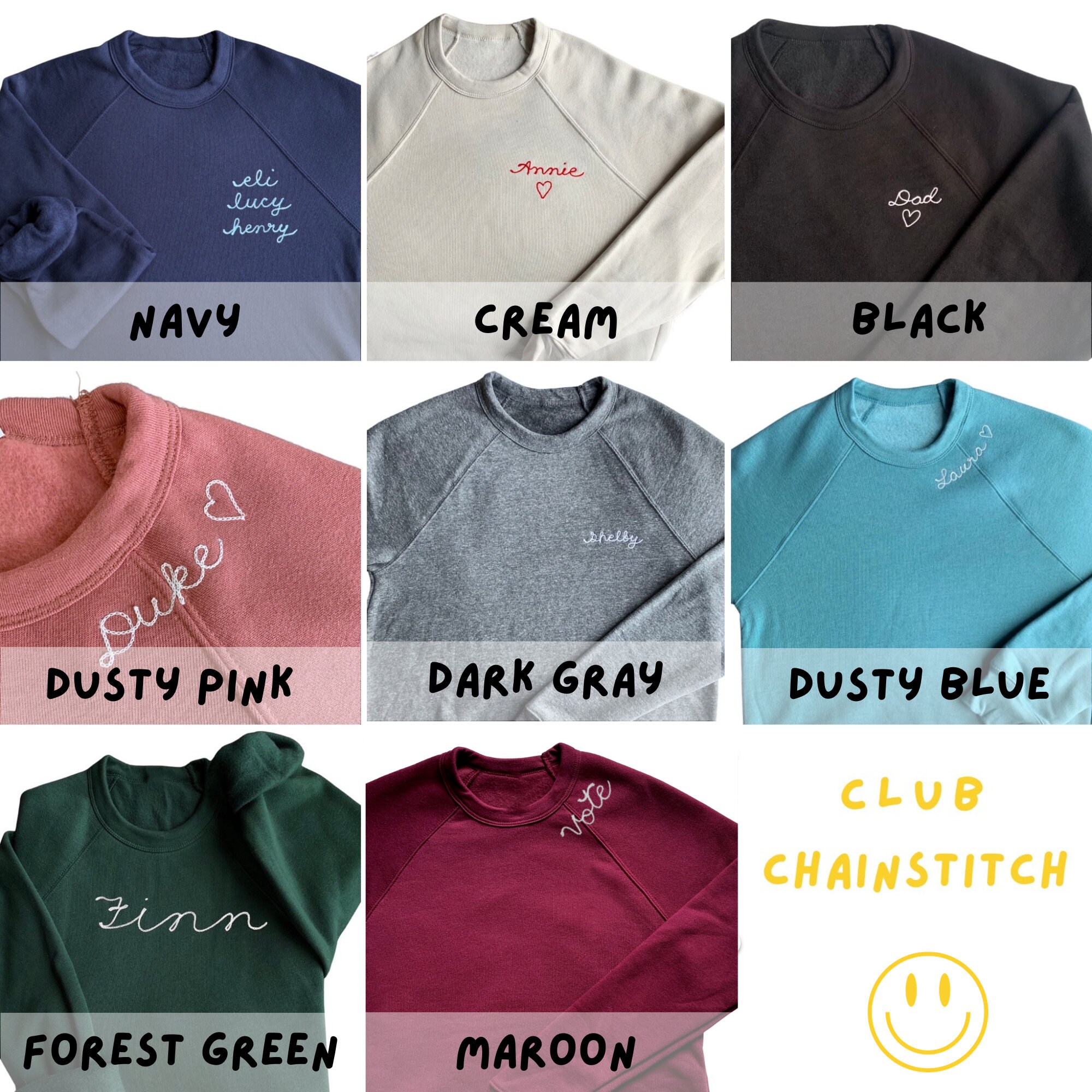Personalized Chainstitch Sweatshirt. Embroidered Monogram. Adult ...