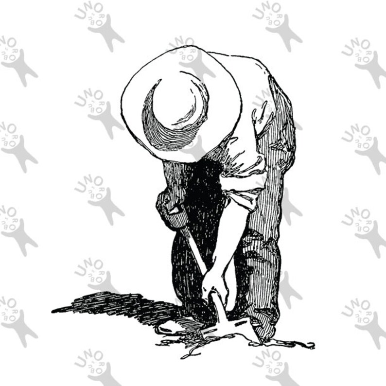 Vintage Retro Drawing Image Farmer Man Digging Instant | Etsy