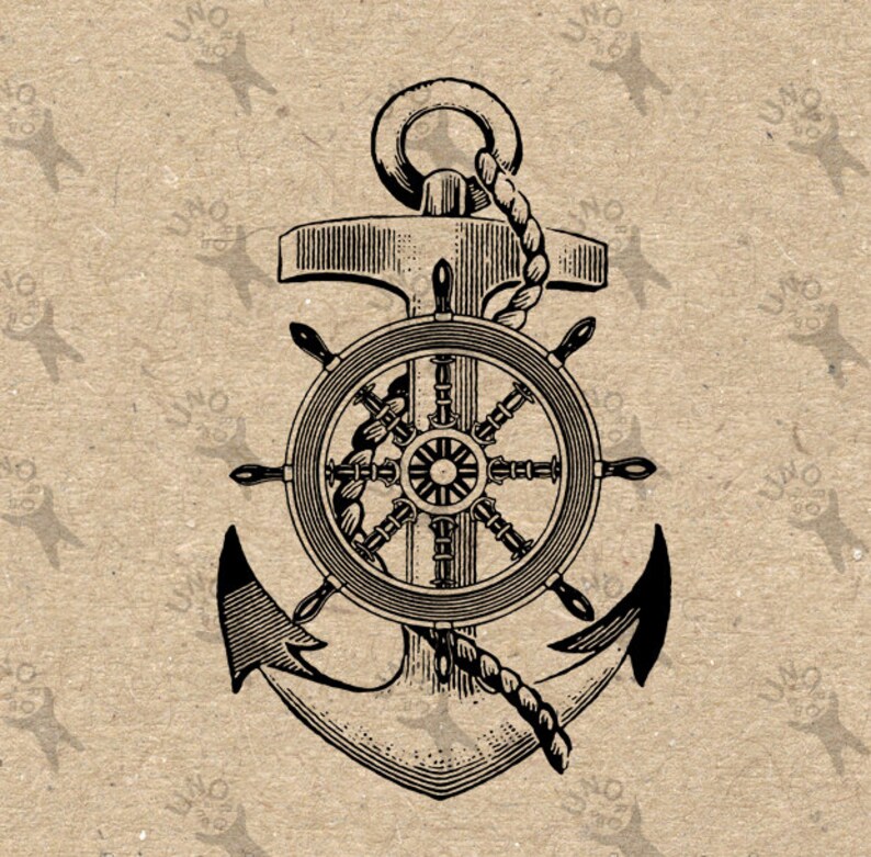 Ilustración de Collage Vintage imagen ancla timón náutico | Etsy