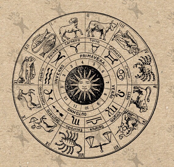 Vintage Image Zodiac Constellation Astrology Circle Instant Etsy