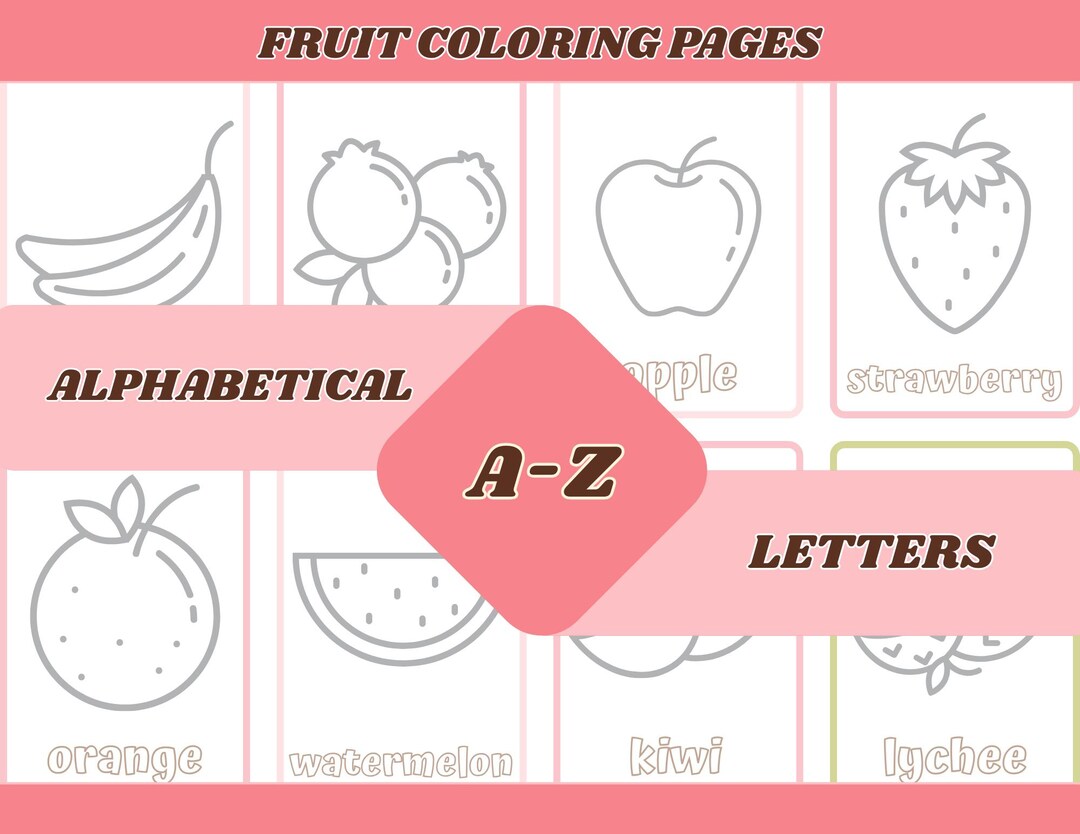 Alphabet Fruits Coloring Pages, A-Z Learning Activity (digital Download ...